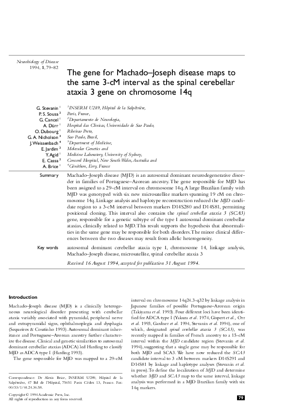 (PDF) The gene for Machado–Joseph disease maps to the same 3-cM ...