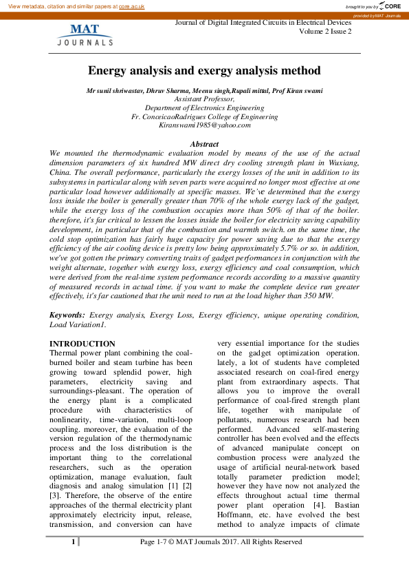 (PDF) Energy analysis and exergy analysis method
