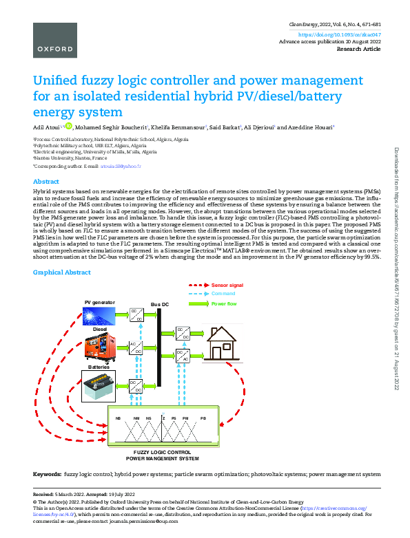Pdf Unified Fuzzy Logic Controller And Power Management For An