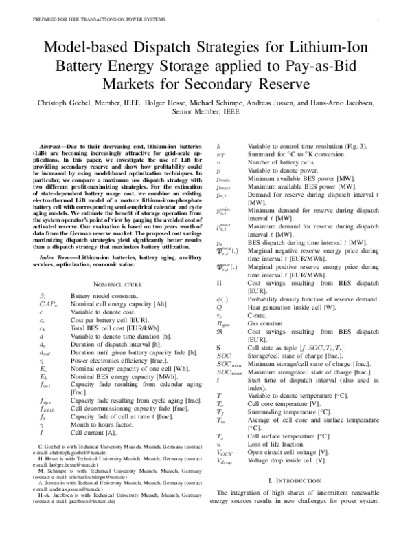 (PDF) Model-Based Dispatch Strategies for Lithium-Ion Battery Energy ...