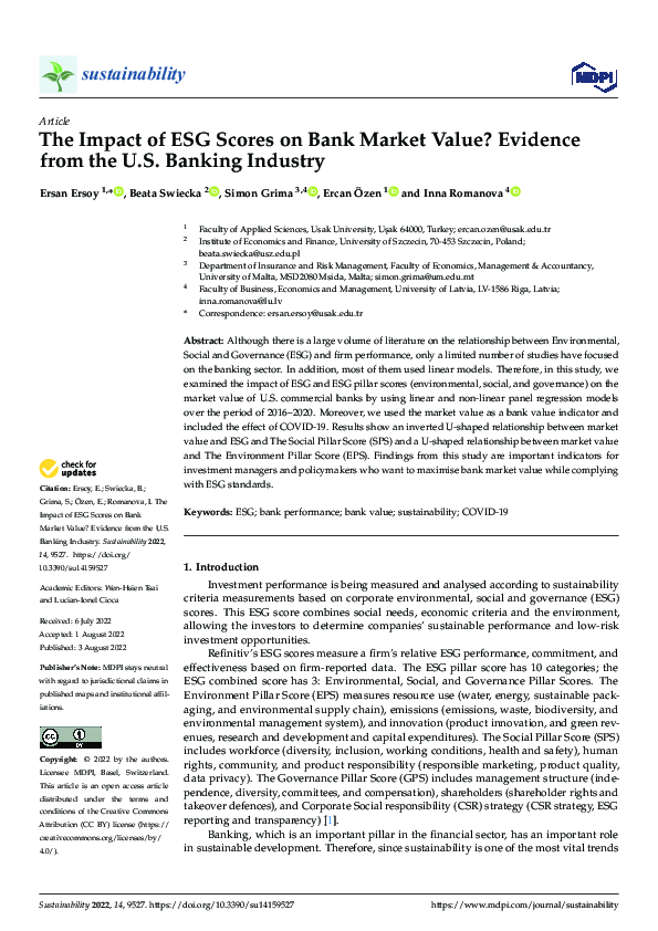 (PDF) The Impact of ESG Scores on Bank Market Value? Evidence from the ...