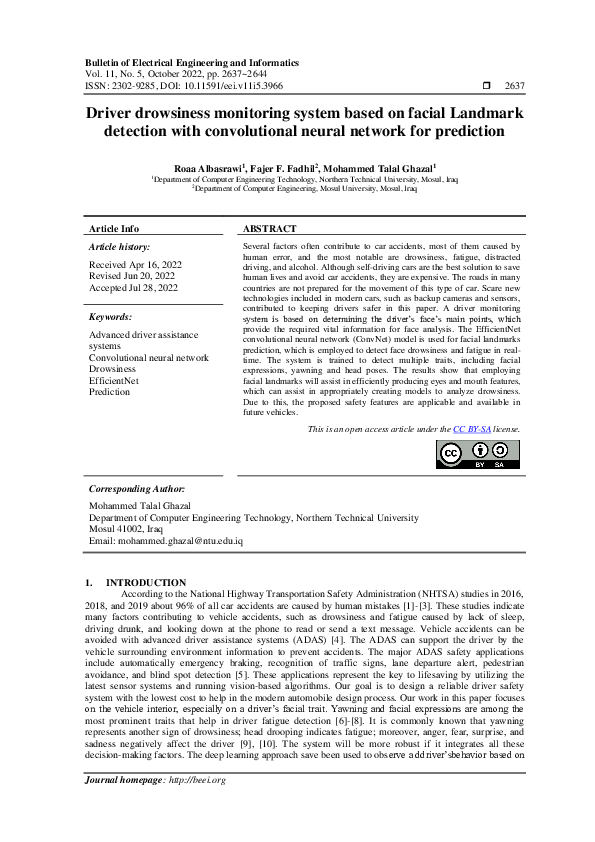 Pdf Driver Drowsiness Monitoring System Based On Facial Landmark Detection With Convolutional