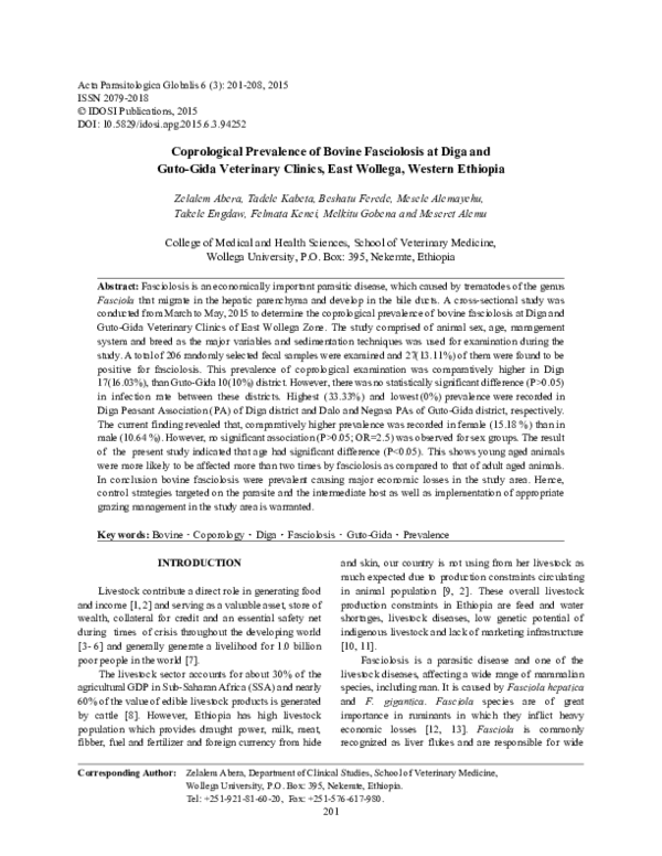 (PDF) Coprological Prevalence of Bovine Fasciolosis at Diga and Guto ...