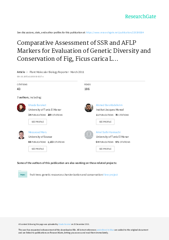 (PDF) Comparative Assessment of SSR and AFLP Markers for Evaluation of Genetic Diversity and ...