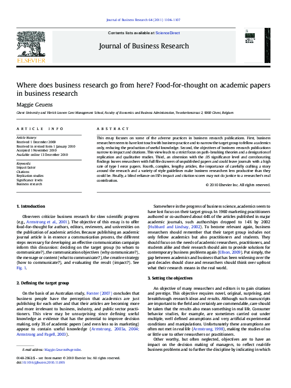 (PDF) Where does business research go from here? Food-for-thought on ...