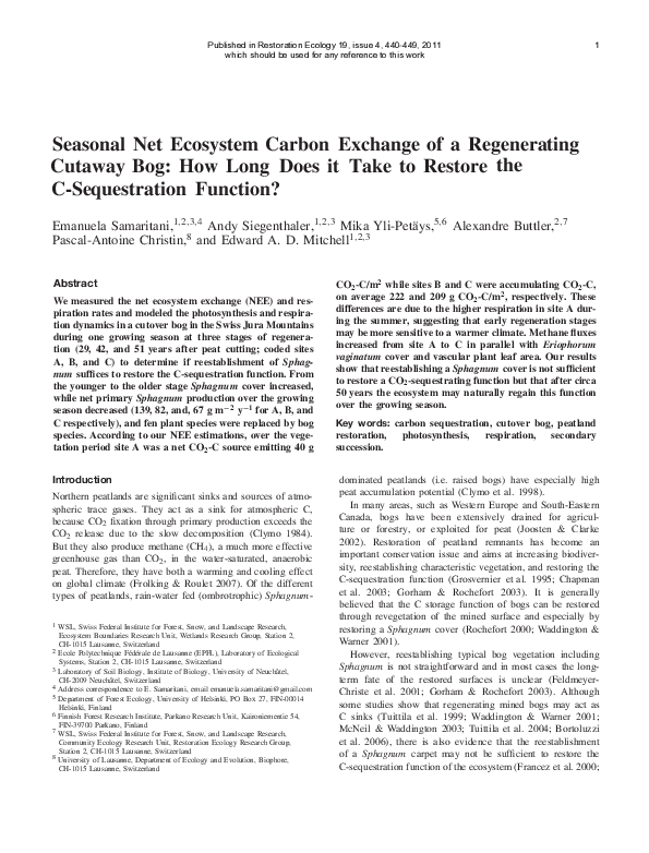 (PDF) Seasonal Net Ecosystem Carbon Exchange of a Regenerating Cutaway ...