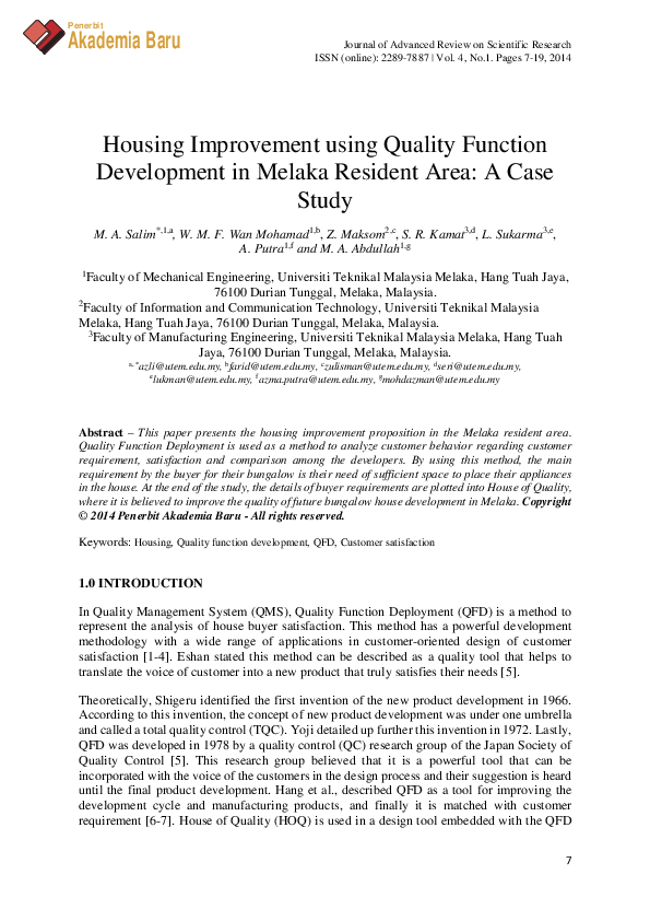 (PDF) Housing Improvement using Quality Function Development in Melaka ...