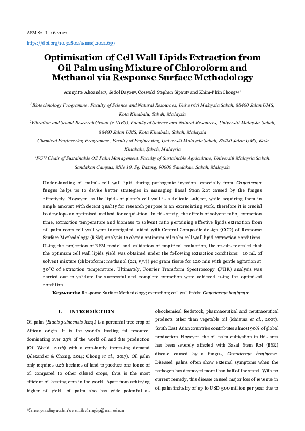(PDF) Optimisation of Cell Wall Lipids Extraction from Oil Palm using Mixture of Chloroform and ...