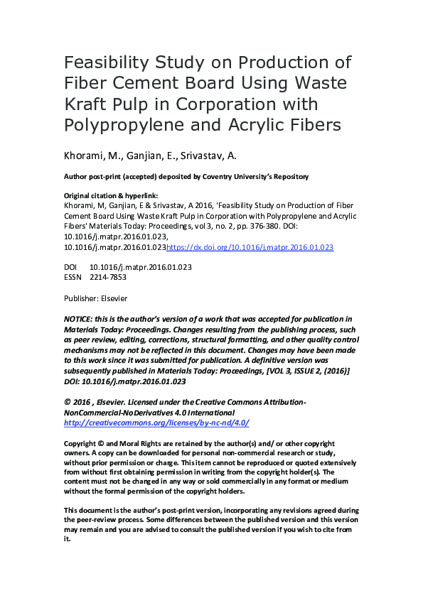 (PDF) Feasibility Study on Production of Fiber Cement Board Using Waste ...