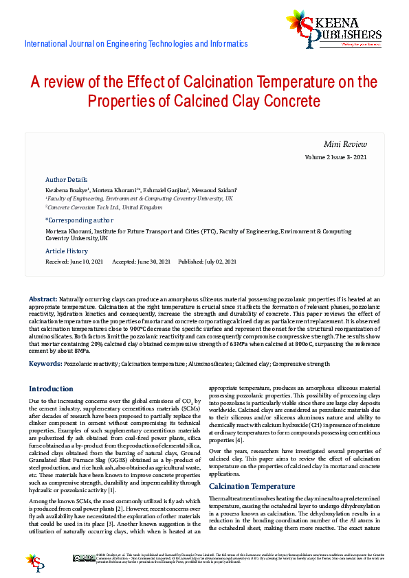 (PDF) A review of the Effect of Calcination Temperature on the Properties of Calcined Clay Concrete