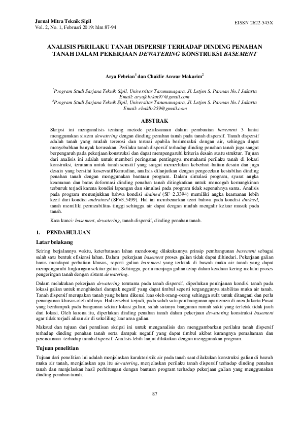 (PDF) Analisis Perilaku Tanah Dispersif Terhadap Dinding Penahan Tanah ...