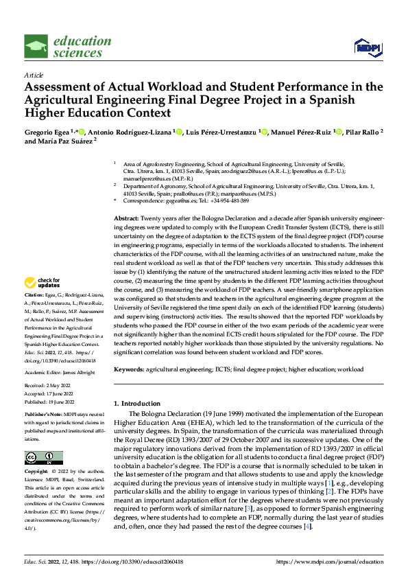 (PDF) Assessment of Actual Workload and Student Performance in the ...