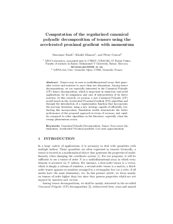 Pdf Computation Of The Regularized Canonical Polyadic Decomposition Of Tensors Using The
