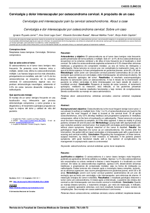 (PDF) Cervicalgia y dolor interescapular por osteocondroma cervical