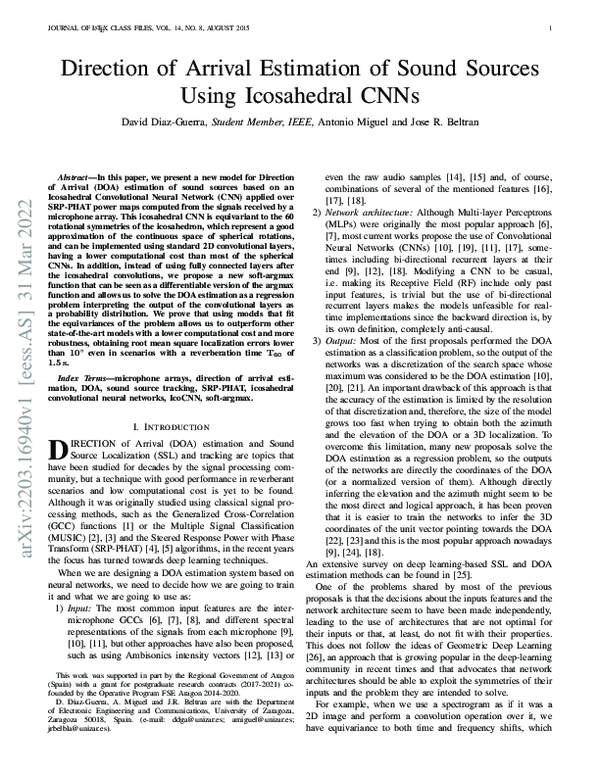 (PDF) Direction of Arrival Estimation of Sound Sources Using Icosahedral CNNs