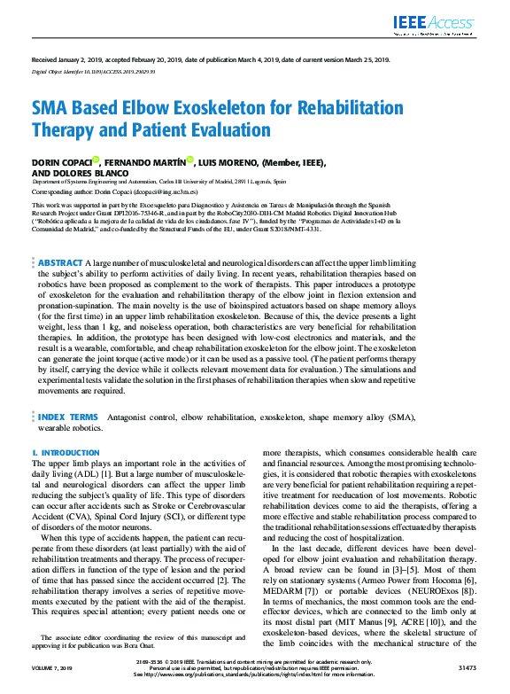 (PDF) Elbow Exoskeleton with SMA for Rehab Therapy