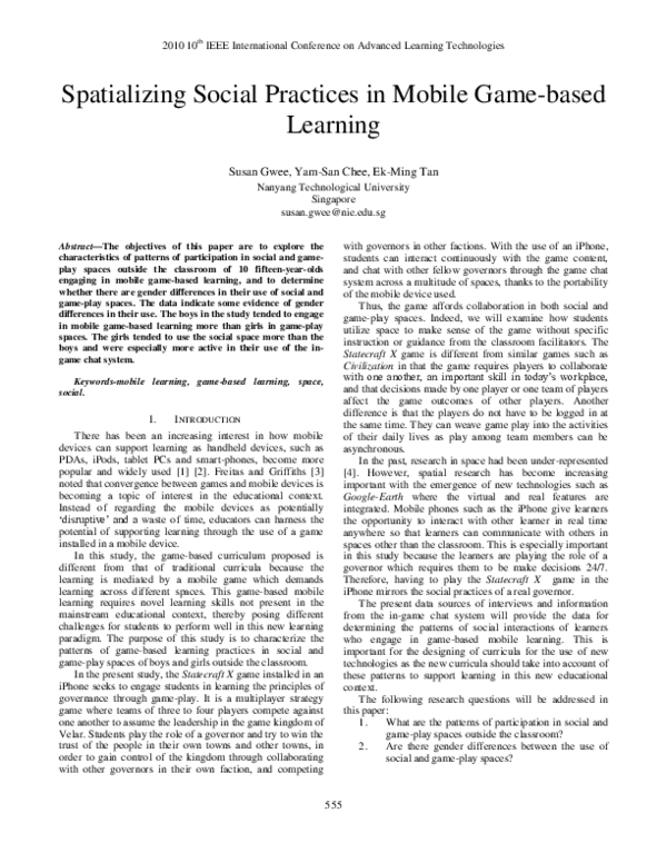 Spatializing Social Practices in Mobile Game-Based Learning