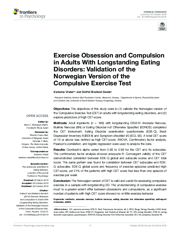 (PDF) Exercise Obsession and Compulsion in Adults With Longstanding ...
