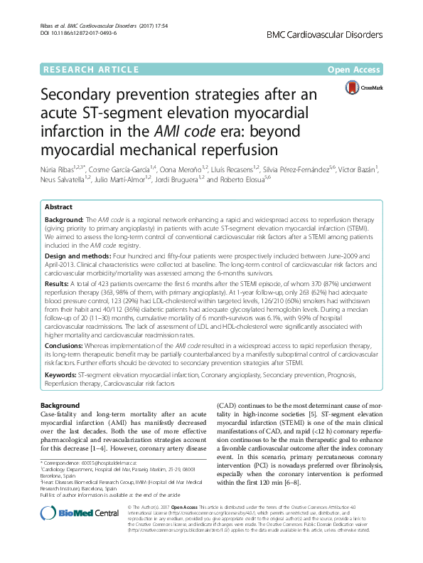 (PDF) Secondary prevention strategies after an acute ST-segment elevation myocardial infarction ...
