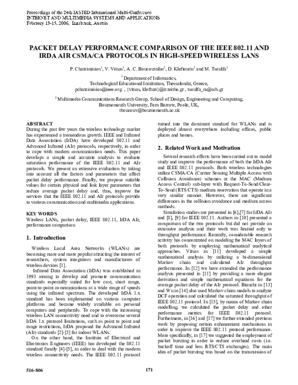 (PDF) Packet delay performance comparison of the IEEE 802.11 and IrDA AIr CSMA/CA protocols in ...