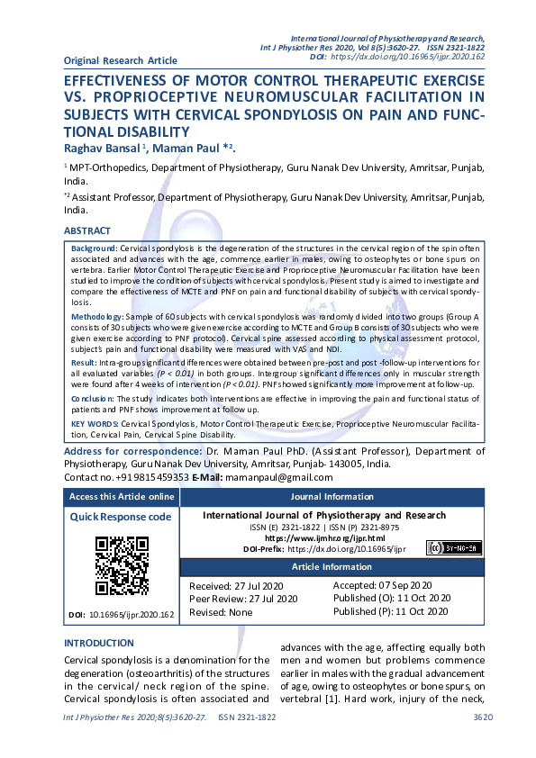 (PDF) Effectiveness of Motor Control Therapeutic Exercise vs ...