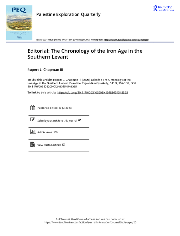 (PDF) Editorial: The Chronology of the Iron Age in the Southern Levant