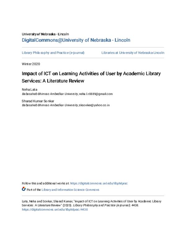 (PDF) Impact of ICT on Learning Activities of User by Academic Library Services: A Literature Review