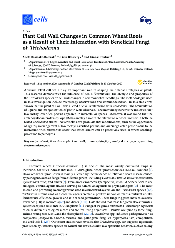 (PDF) Plant Cell Wall Changes in Common Wheat Roots as a Result of ...