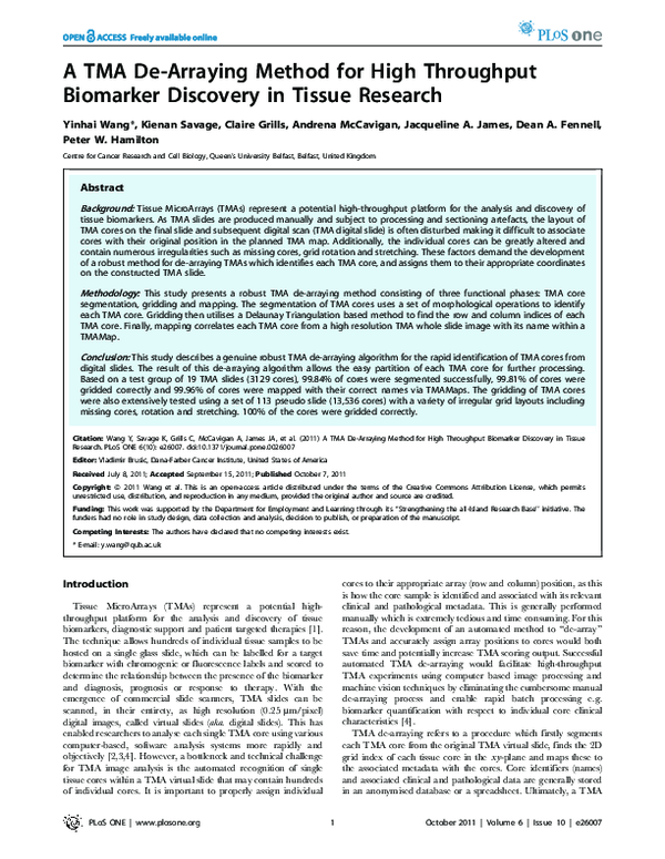 Pdf A Tma De Arraying Method For High Throughput Biomarker Discovery In Tissue Research