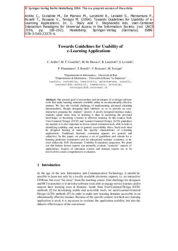 (PDF) Towards Guidelines for Usability of e-Learning Applications | Manuela Tersigni - Academia.edu