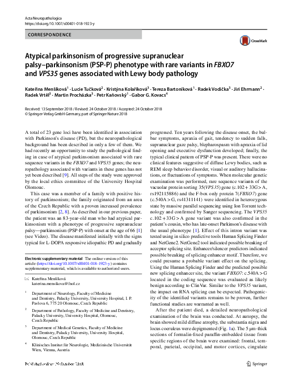 (PDF) Atypical parkinsonism of progressive supranuclear palsy ...