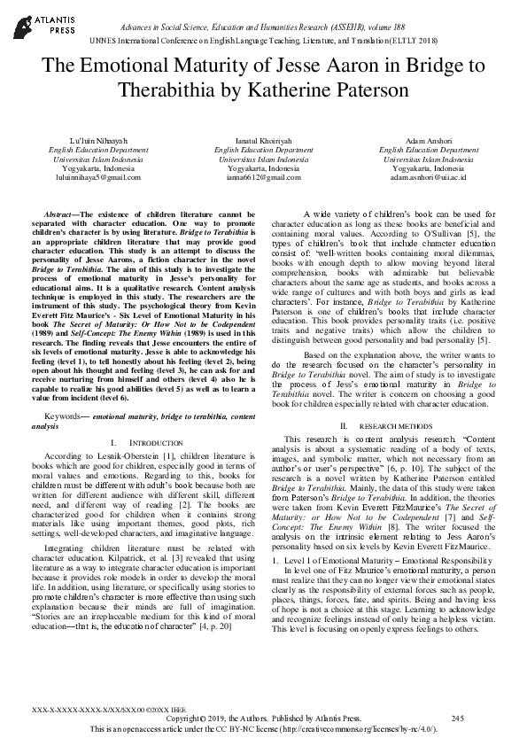 (PDF) The Emotional Maturity of Jesse Aaron in Bridge to Therabithia by ...