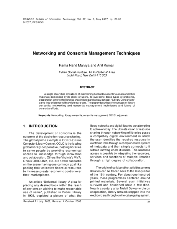 (PDF) Networking and Consortia Management Techniques