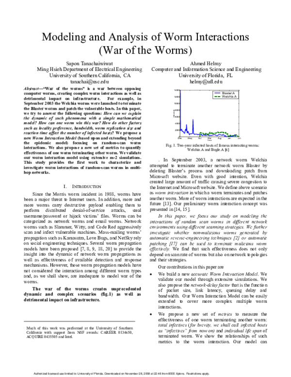 (PDF) Modeling and analysis of worm interactions (war of the worms)