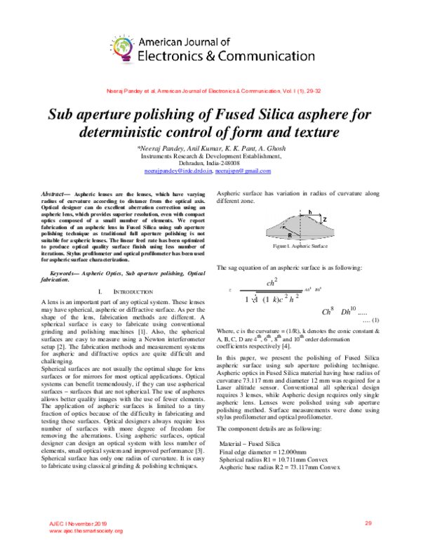 (PDF) Sub aperture polishing of Fused Silica asphere for deterministic ...