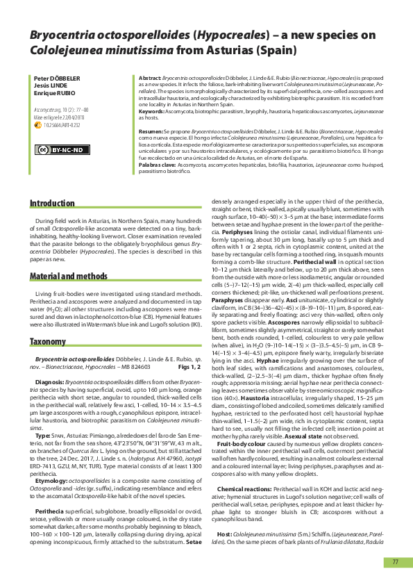 (PDF) Bryocentria octosporelloides (Hypocreales) – a new species on ...