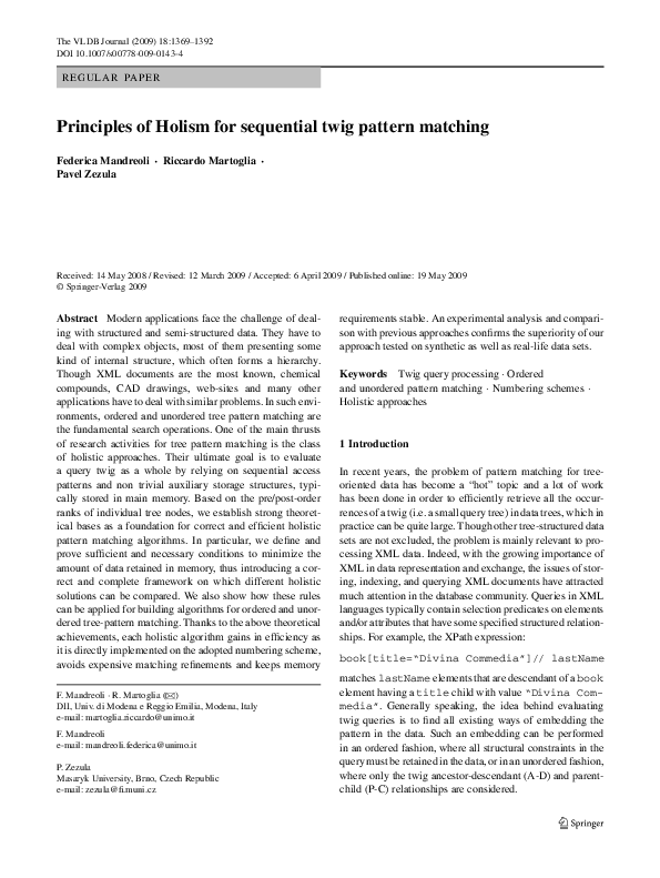 (PDF) Principles of Holism for sequential twig pattern matching