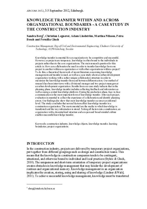 (PDF) Knowledge transfer within and across organizational boundaries: A ...