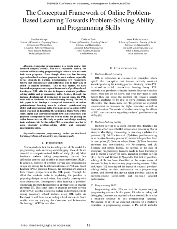 (PDF) The Conceptual Framework of Online Problem-Based Learning Towards Problem-Solving Ability ...