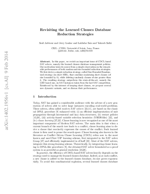 (PDF) 4 Revisiting the Learned Clauses Database Reduction Strategies