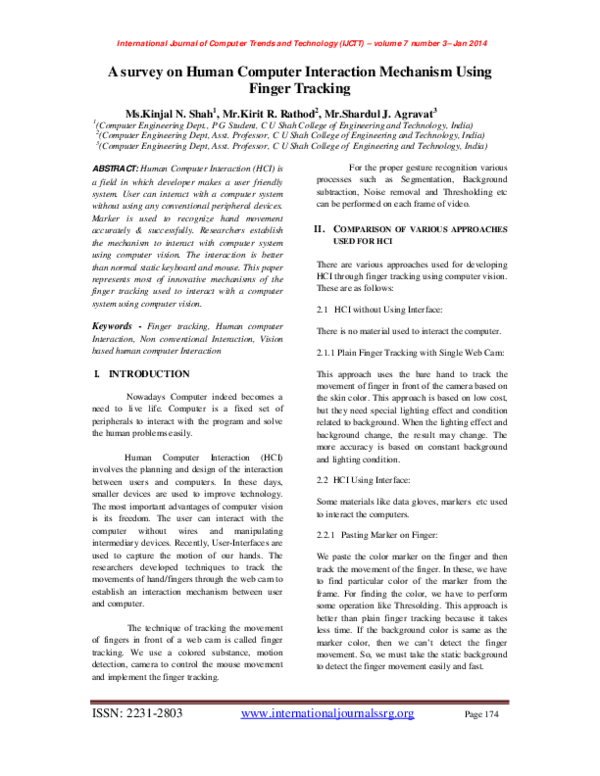 (PDF) A survey on Human Computer Interaction Mechanism Using Finger Tracking