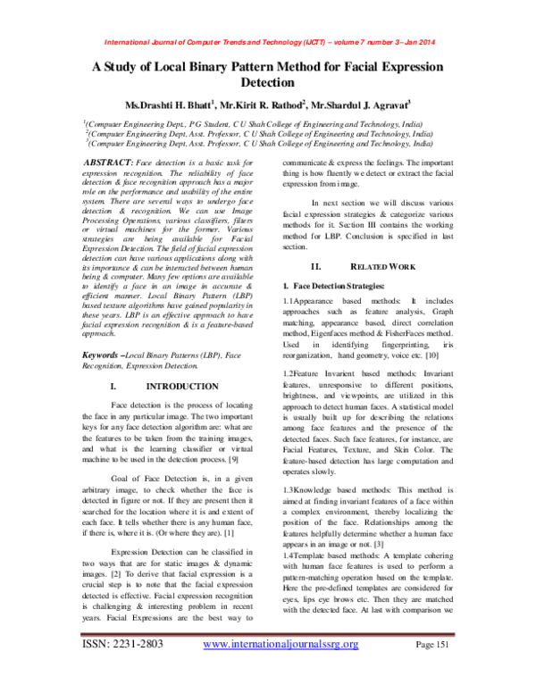 (PDF) A Study of Local Binary Pattern Method for Facial Expression Detection