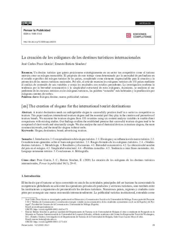 (PDF) La creación de los eslóganes de los destinos turísticos internacionales | Ernesto Batista ...