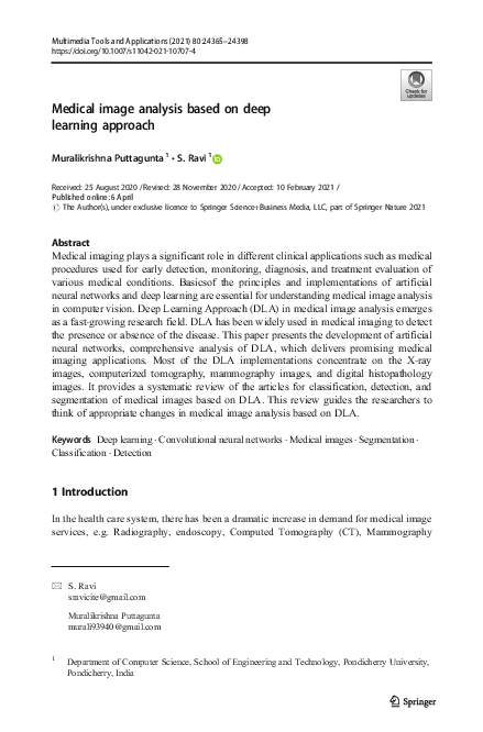 (PDF) Medical image analysis based on deep learning approach