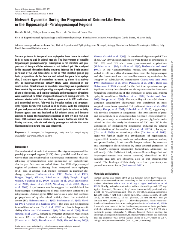 (PDF) Network Dynamics During the Progression of Seizure-Like Events in the Hippocampal ...