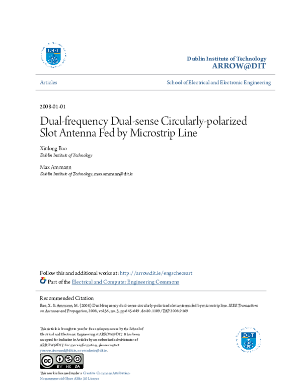 (PDF) Dual-Frequency Dual-Sense Circularly-Polarized Slot Antenna Fed by Microstrip Line