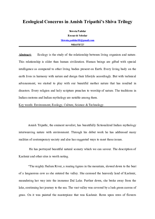 (DOC) Ecological Concerns in Amish Tripathi's Shiva Trilogy