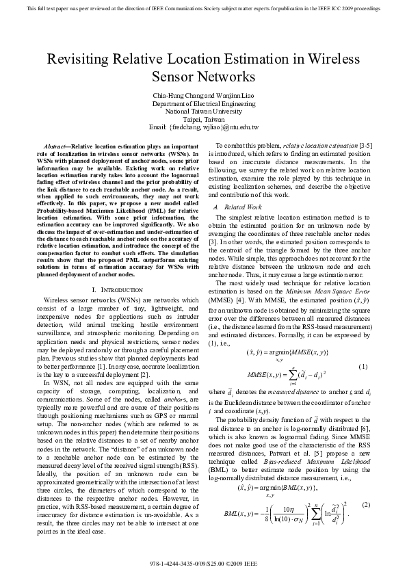 Pdf Revisiting Relative Location Estimation In Wireless Sensor Networks