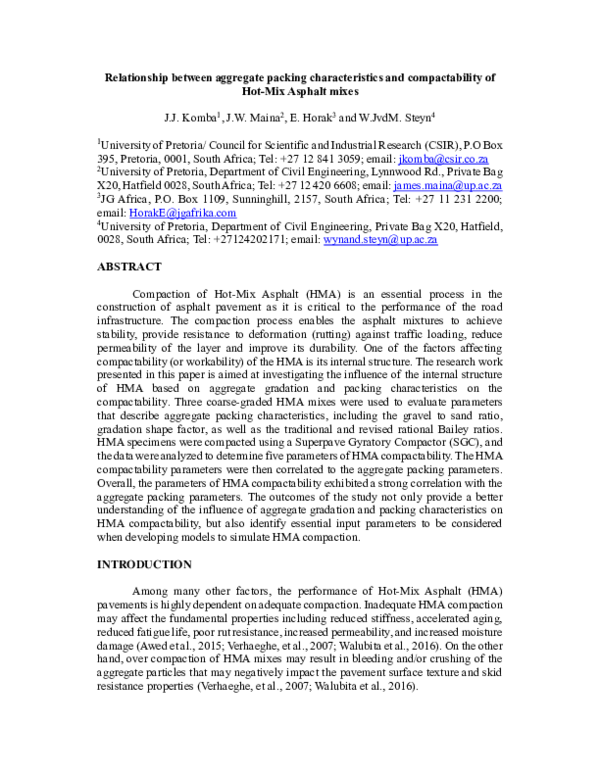(PDF) Relationship between Aggregate Packing Characteristics and Compactability of Hot-Mix ...