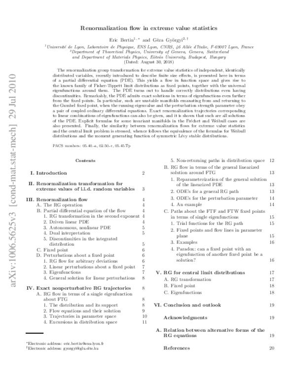 (PDF) Renormalization flow in extreme value statistics | Géza Györgyi ... (PDF) Renormalization flow in extreme value statistics | Géza Györgyi ...